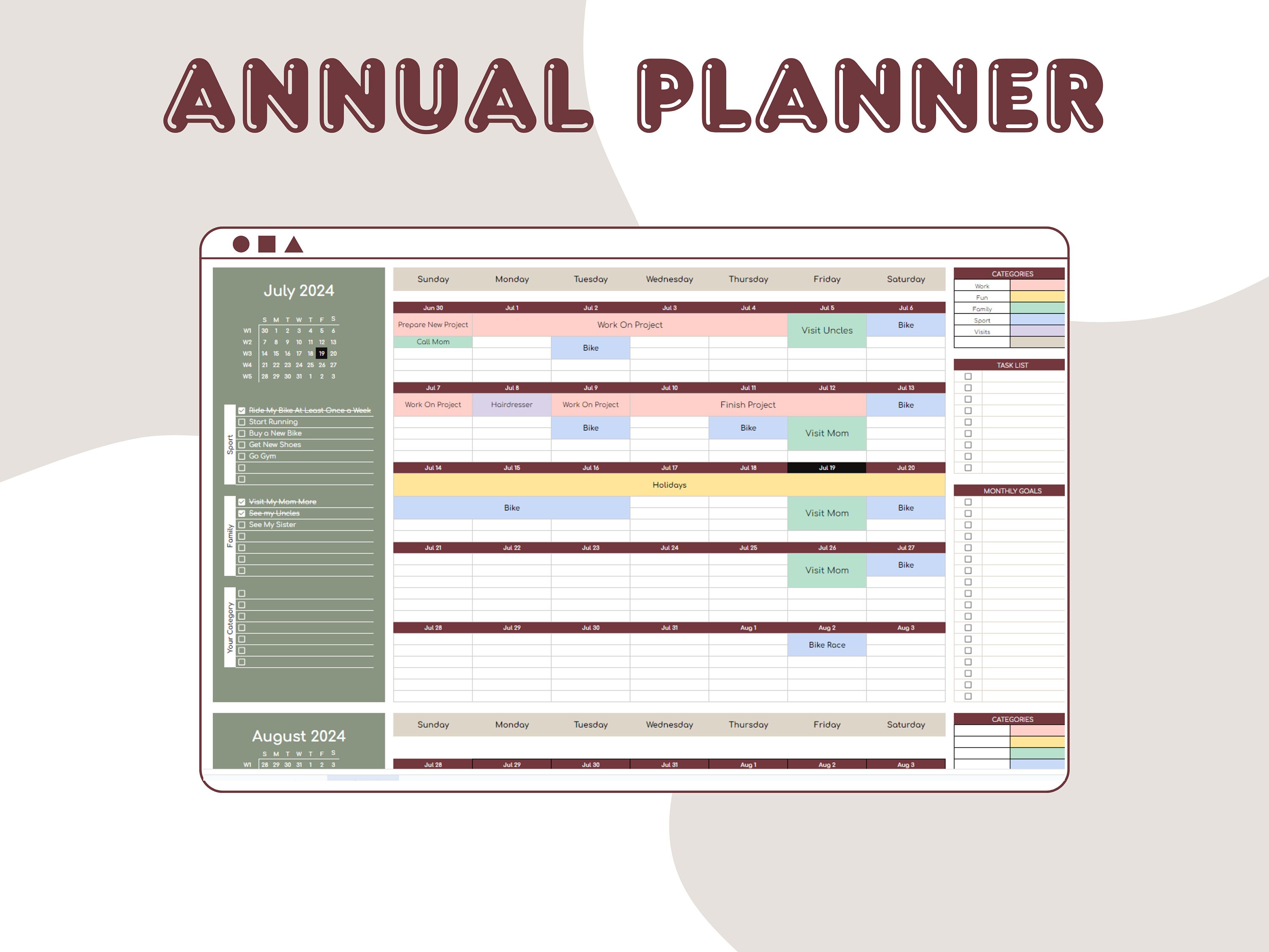 Yearly Planner Google Sheets Template Daily Checklist Instant Download ...