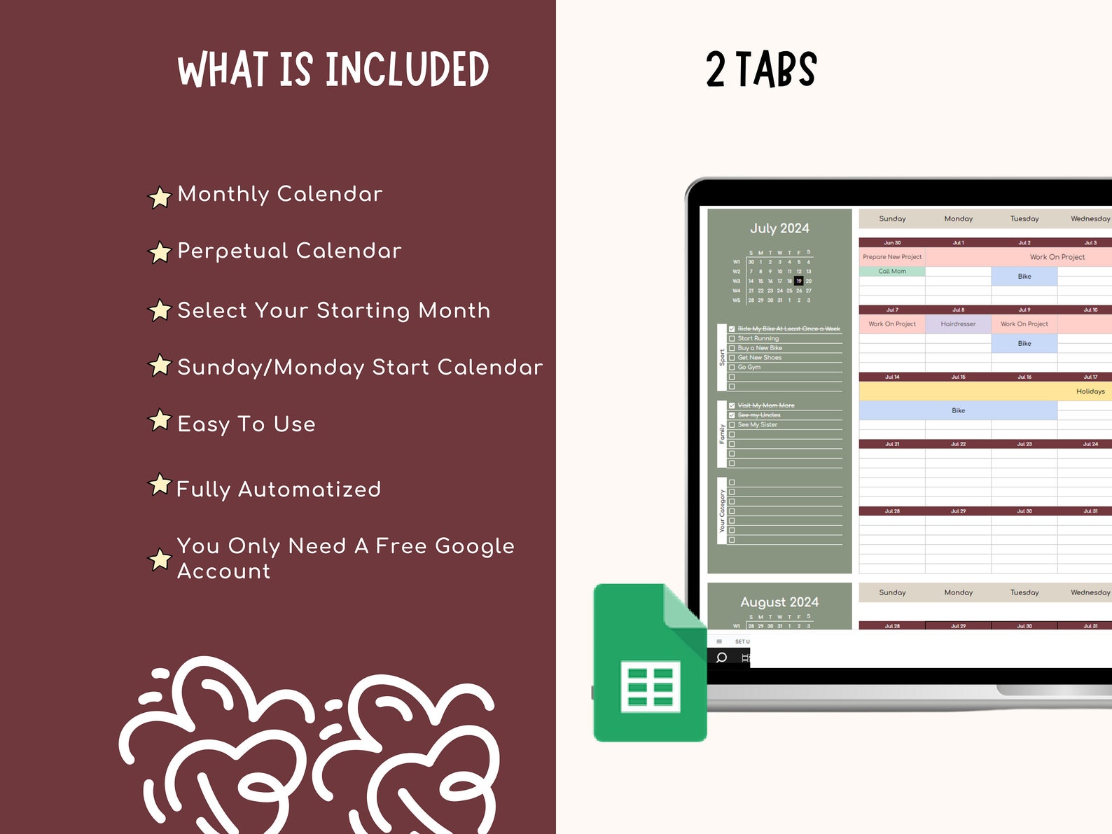 Yearly Planner Google Sheets Template | Daily Checklist | Instant ...