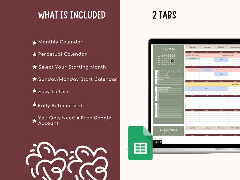 Yearly Planner Google Sheets Template | Daily Checklist | Instant ...