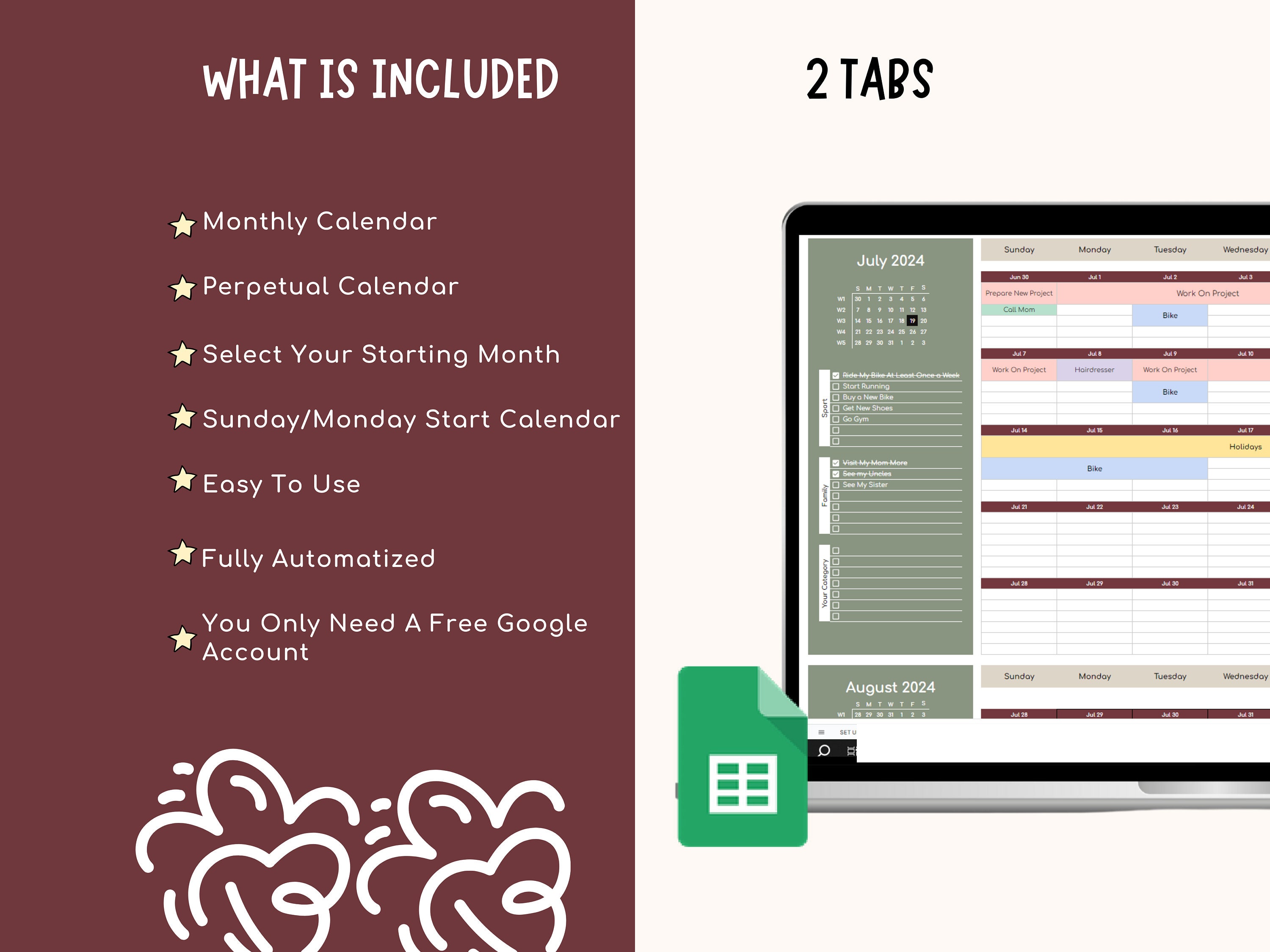Yearly Planner Google Sheets Template | Daily Checklist | Instant ...