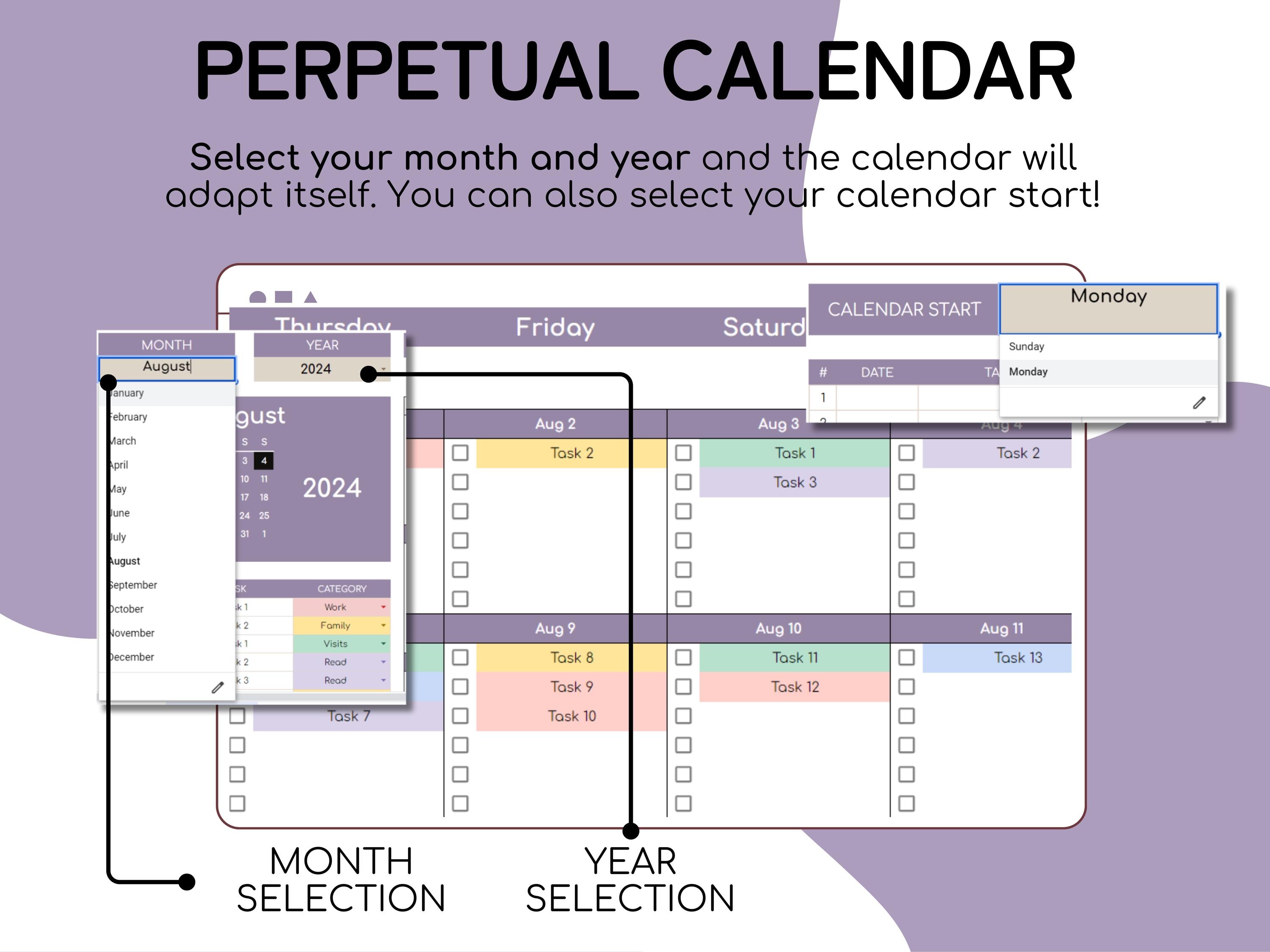Monthly Calendar Spreadsheet Google Sheets | Daily Schedule Spreadsheet ...