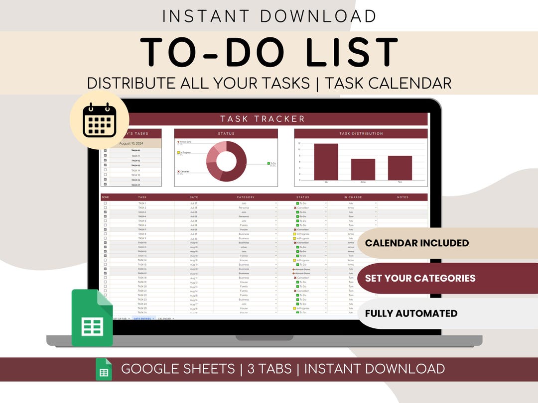 To Do List Google Sheets Task Tracker Spreadsheet Task Management ...