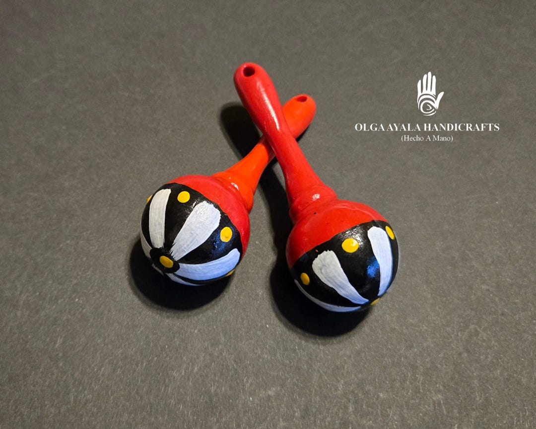 Mini Maracas Ornament Set - Red With White Flower and Yellow Dots - Etsy
