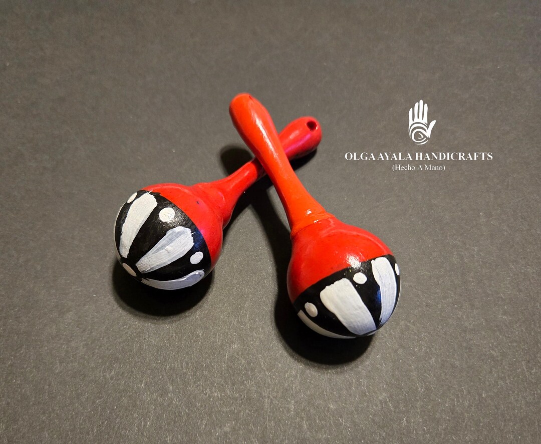 Mini Maracas Ornament Set - Red With White Flower and White Dots - Etsy