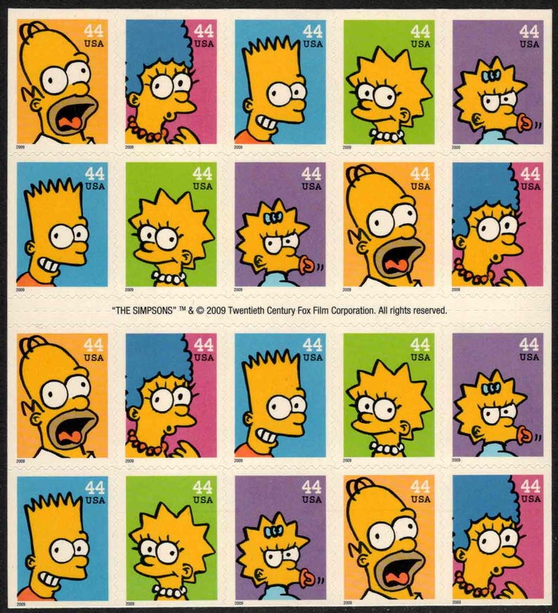 US the Simpsons Pane of Twenty Unused 44 Cent Stamps - Etsy