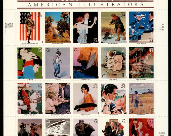 Vintage US American Illustrators Stamp Pane of Twenty Unused 34 Cent ...