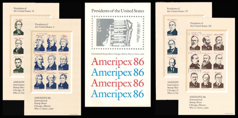 US Presidents of the United States Ameripex 86 Four Sheets of Nine ...