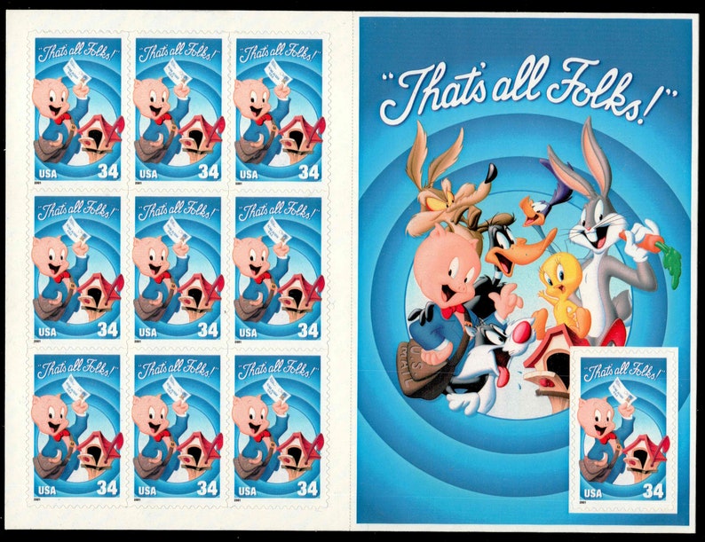 Porky Pig "that's All Folks!" Souvenir Sheet of Ten 34c Stamps. Unused ...