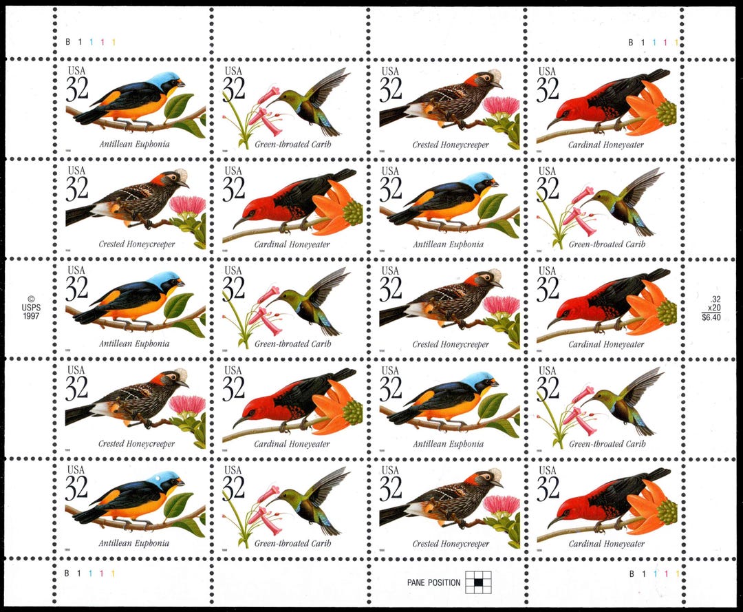 US Tropical Birds Pane of Twenty Unused 32 Cent Stamps - Etsy