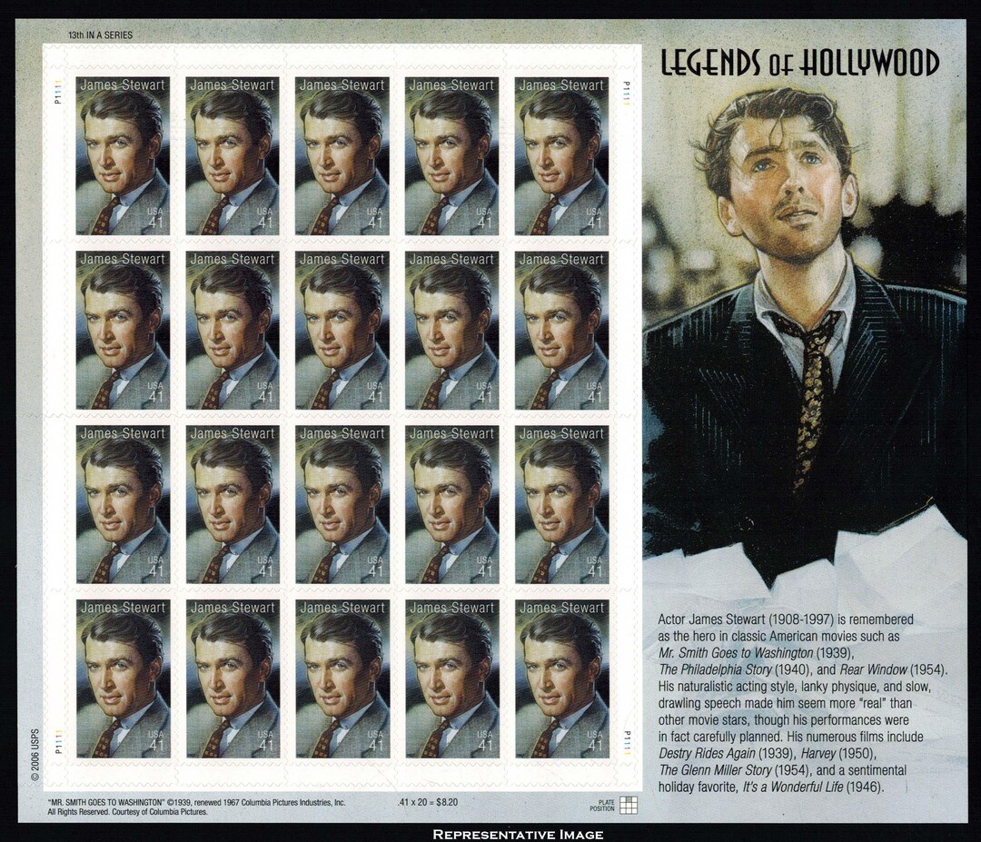 US James Stewart Legends of Hollywood Pane of Twenty Unused 41 Cent ...