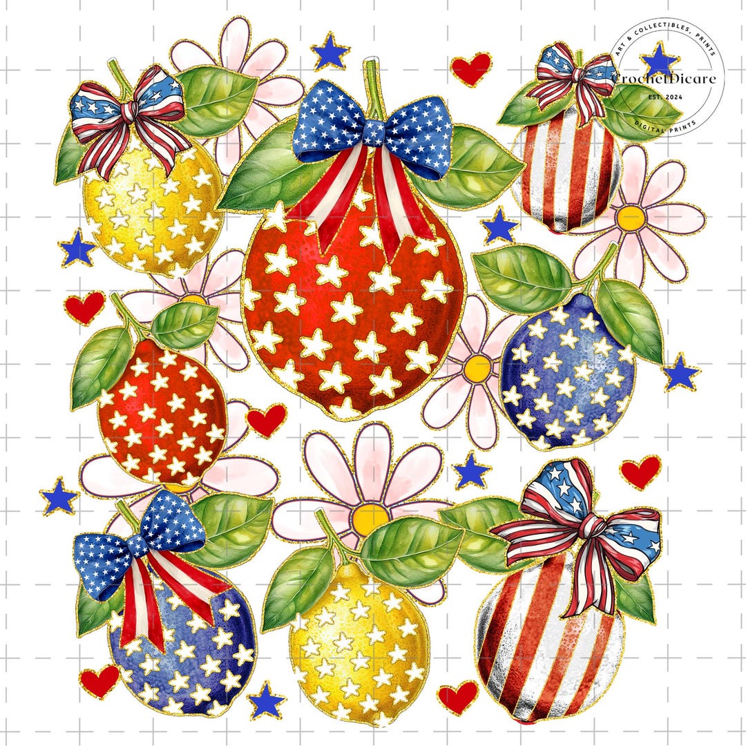 Boho 4th of July Lemon PNG, Patriotic Bow Sublimation Design, Preppy ...
