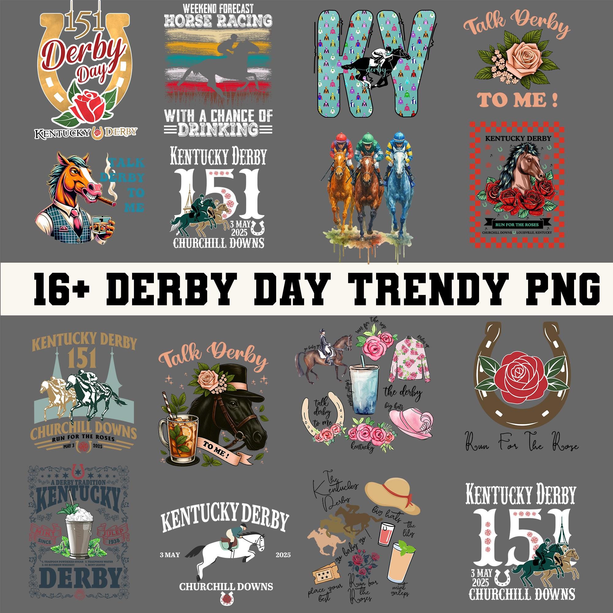 Bundle Watercolor Derby Day Png, Derby Vibes Png, Horse Racing Lover ...