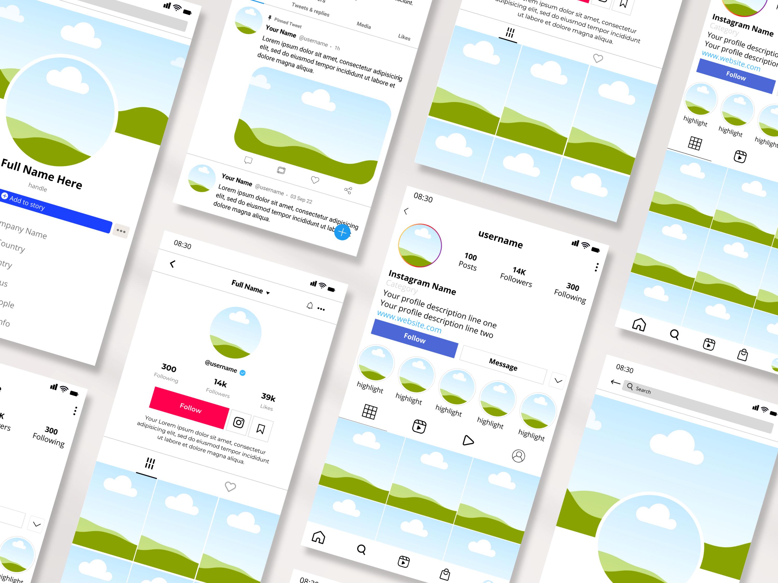 Social Media Profile Mockup Kit | Instagram, Facebook, Twitter, Tiktok ...