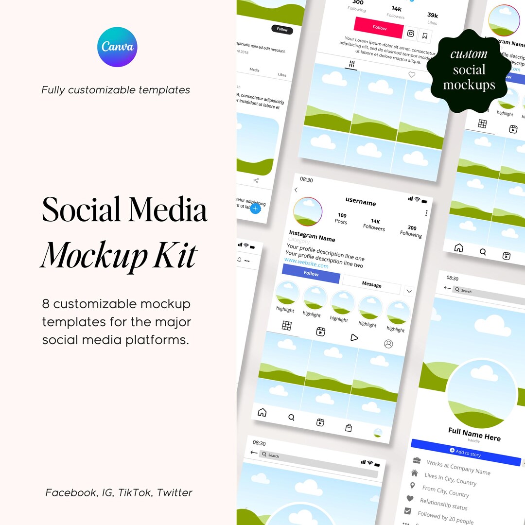 Social Media Profile Mockup Kit | Instagram, Facebook, Twitter, Tiktok ...