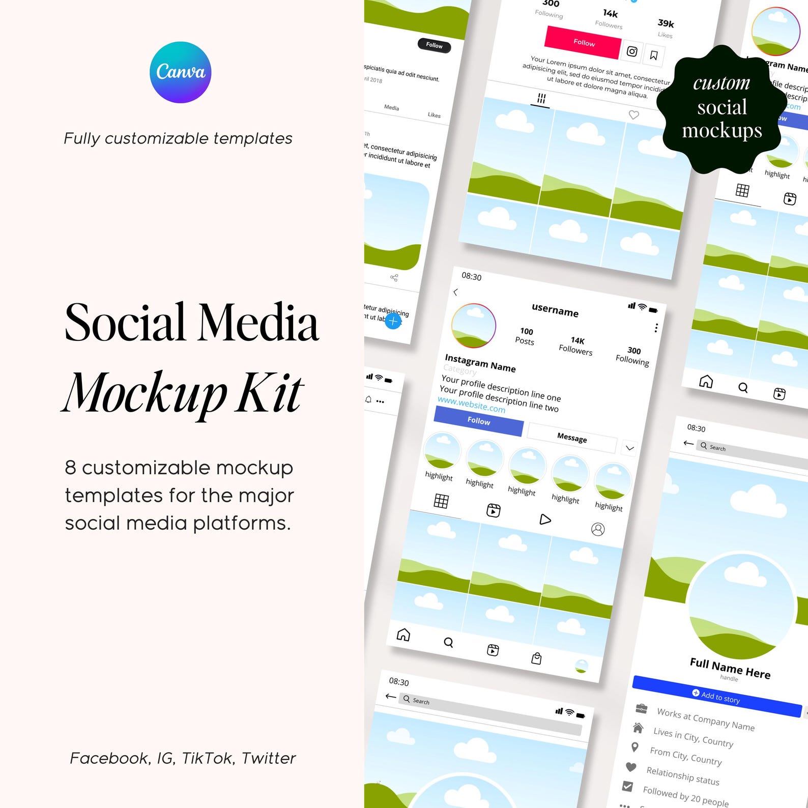Social Media Profile Mockup Kit | Instagram, Facebook, Twitter, Tiktok ...