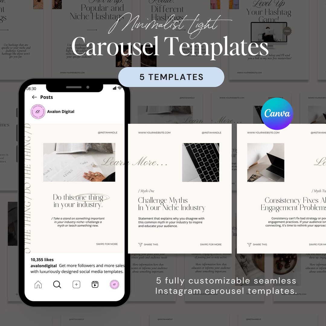 Minimalist Instagram Carousel Templates | Light Luxe Canva Design ...