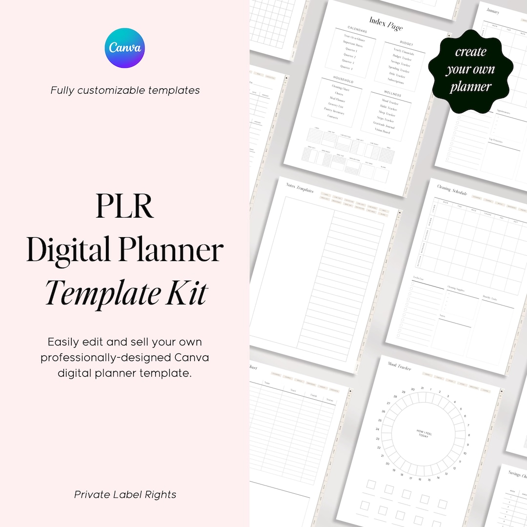 PLR Digital Planner Template Kit Editable Canva Digital Planner ...