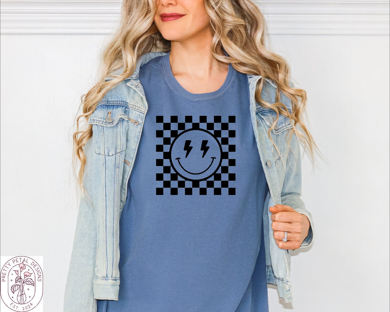Comfort Colors Tee, Checkered Smiley, Checkered Smiley Tee, Checkered ...