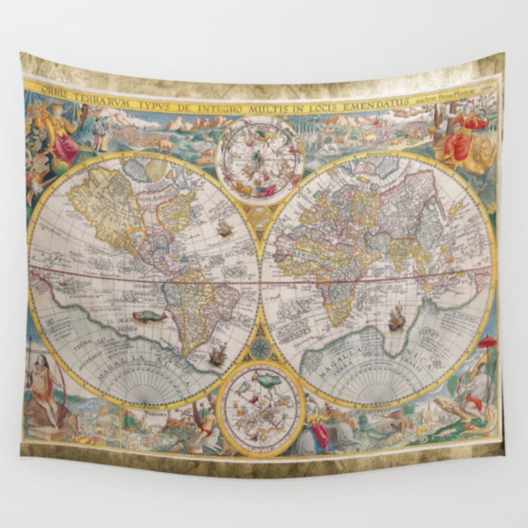 Old World Map Wall Tapestry, Vintage Map Large Size Wall Art, Modern ...
