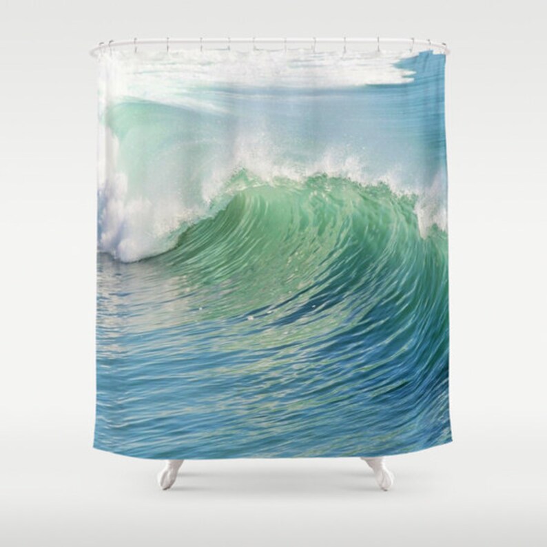 Ocean Shower Curtain Waves Bathroom Aqua Blue Home Decor Etsy