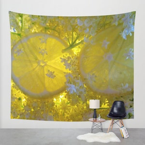 Lemon Tapestry, Yellow, Fruit, Office, Bar, Pub, Large Wall Decor ...