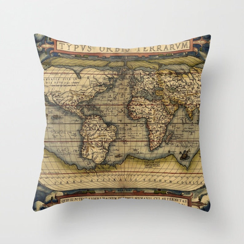 Antique World Map Throw Pillow Vintage Map Pillow Old World | Etsy