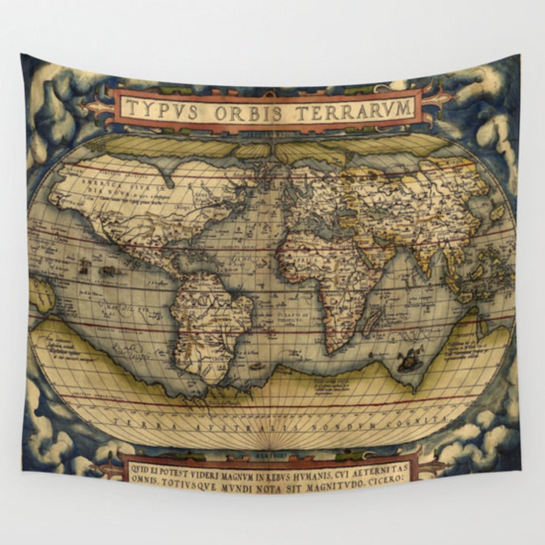 Antique World Map Wall Tapestry, Vintage Map Large Size Wall Art ...
