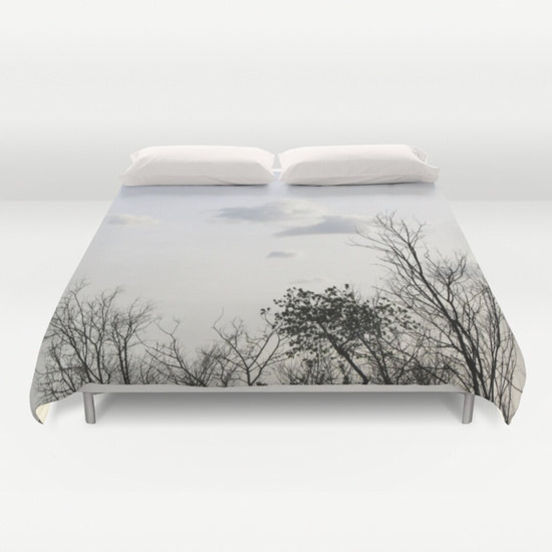 Trees Duvet Cover, Decorative Bedding, Trees Bedding, Cloudy Sky ...