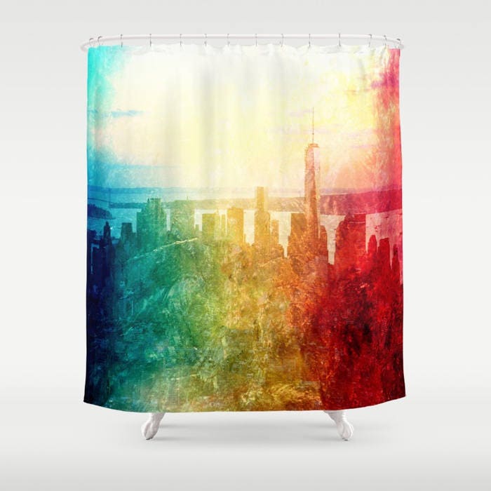 New York Shower Curtain Manhattan Urban Bathroom Modern Home