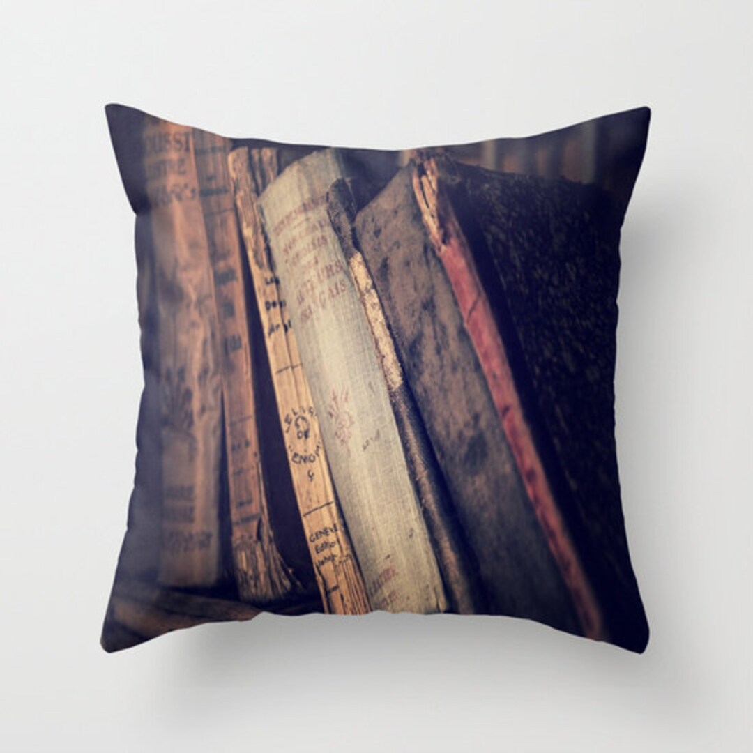 Old Books Throw Pillow, Leather Book Pillow, Decorative Pillow, Vintage ...