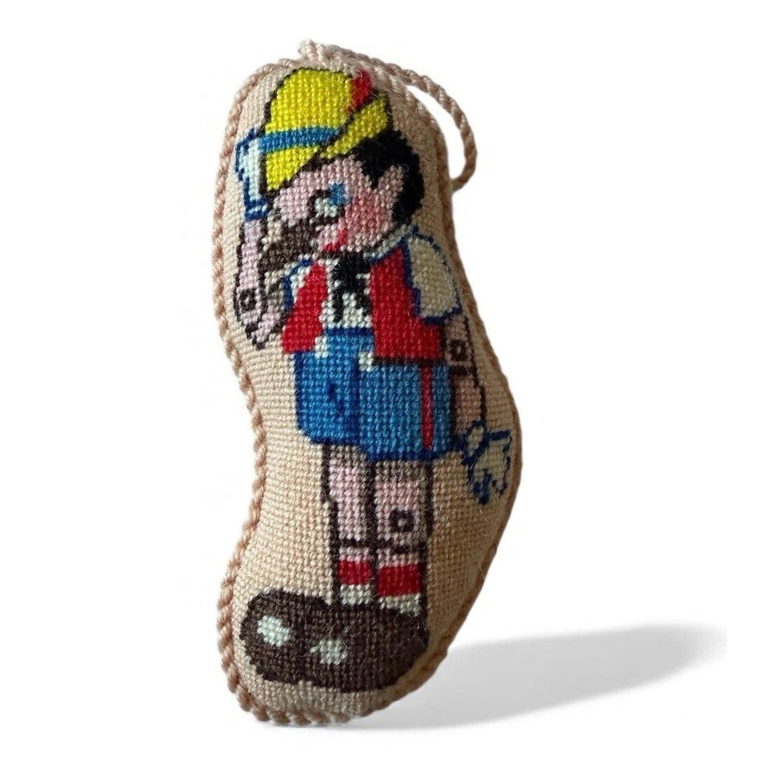 VTG Cross-stitched Pinocchio Pillow Ornament Handmade Embroidered ...