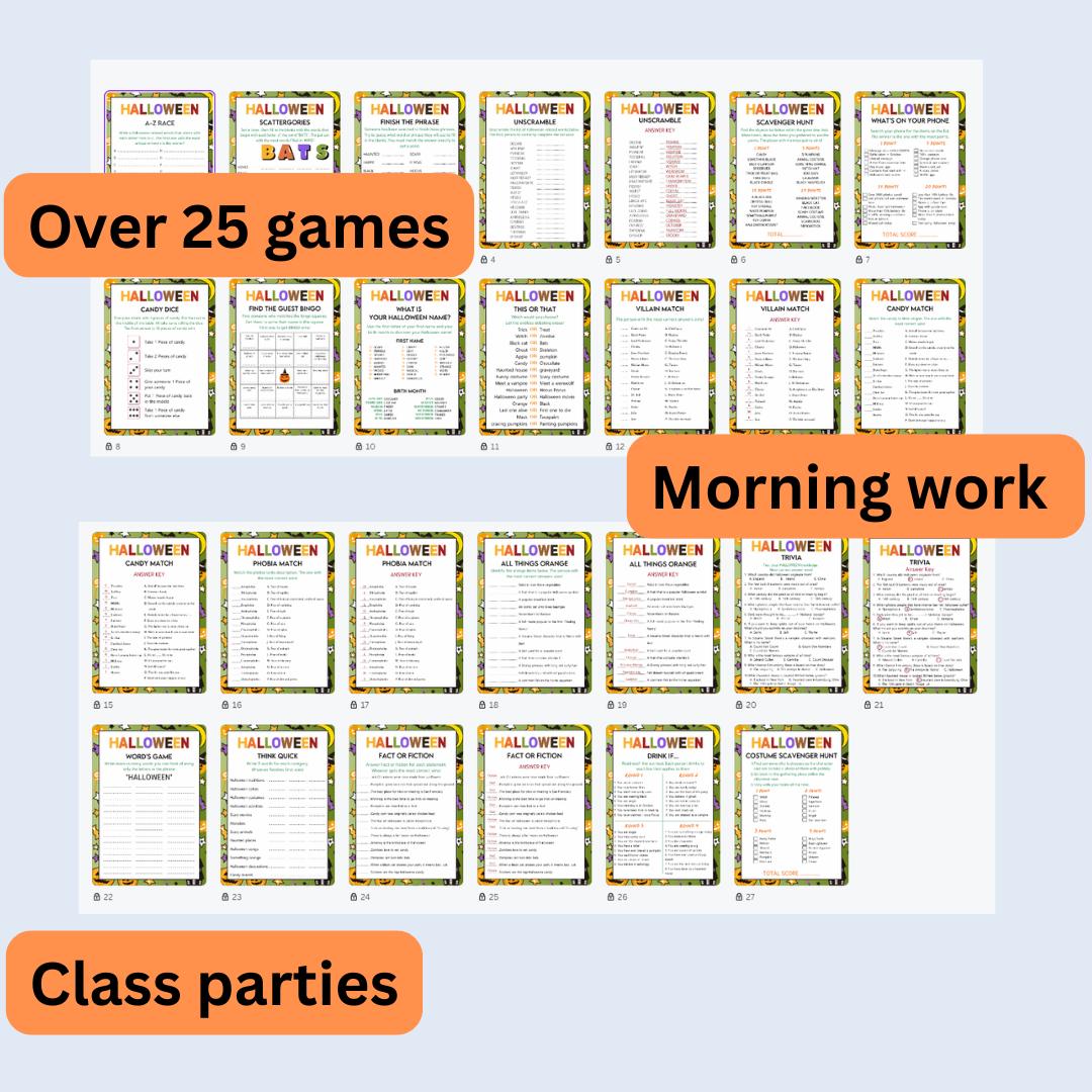Halloween Games Printable for Classroom Party Elementary School Morning ...
