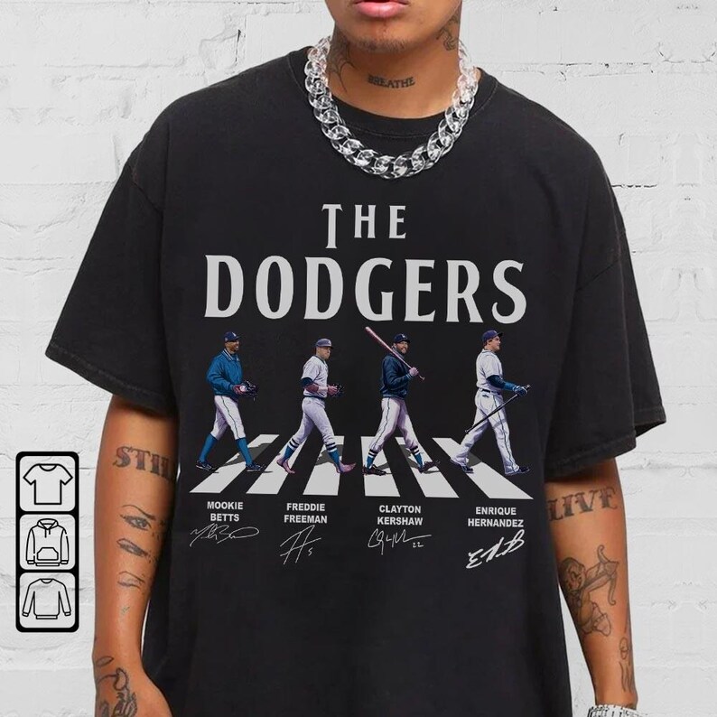 Dodgers Walking Abbey Road Signatures Baseball Shirt, Mookie Betts ...