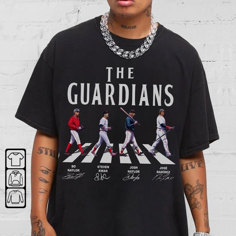 Guardians Walking Abbey Road Signatures Baseball Shirt, José Ramírez ...