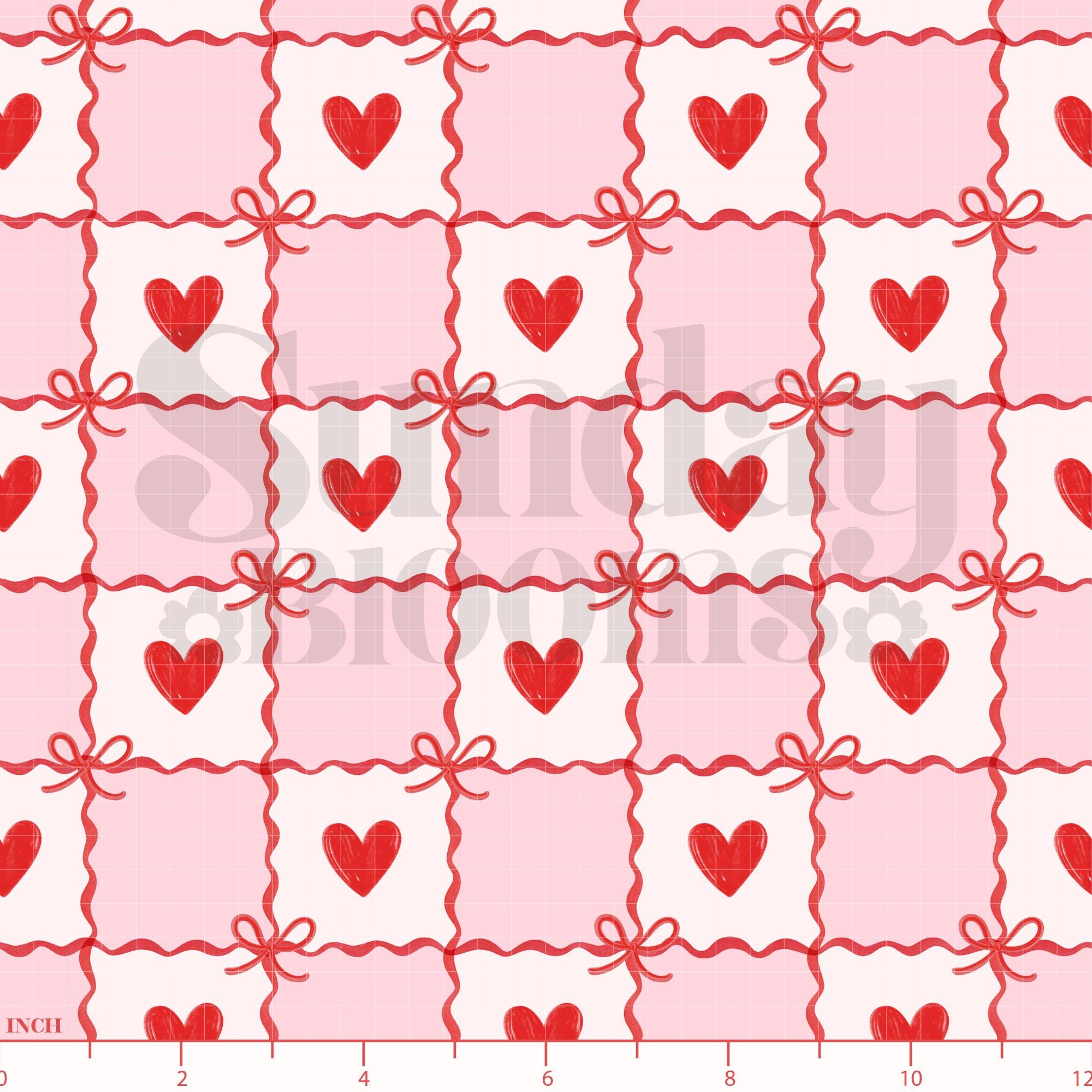 Red Pink Heart Bows Gingham Seamless Pattern, Preppy Valentine Fabric ...