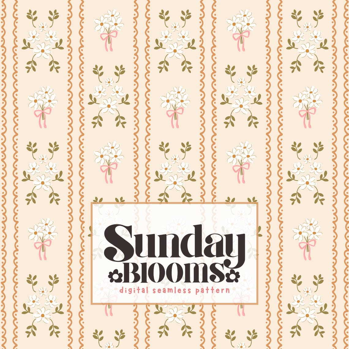 Muted Vintage Floral Bow Seamless Pattern, Soft Cottagecore Daisy ...