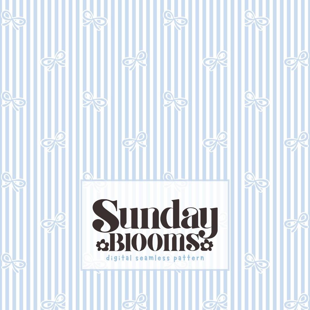 Coastal Blue Bow Stripe Seamless Pattern, Preppy Girly Digital Fabric ...