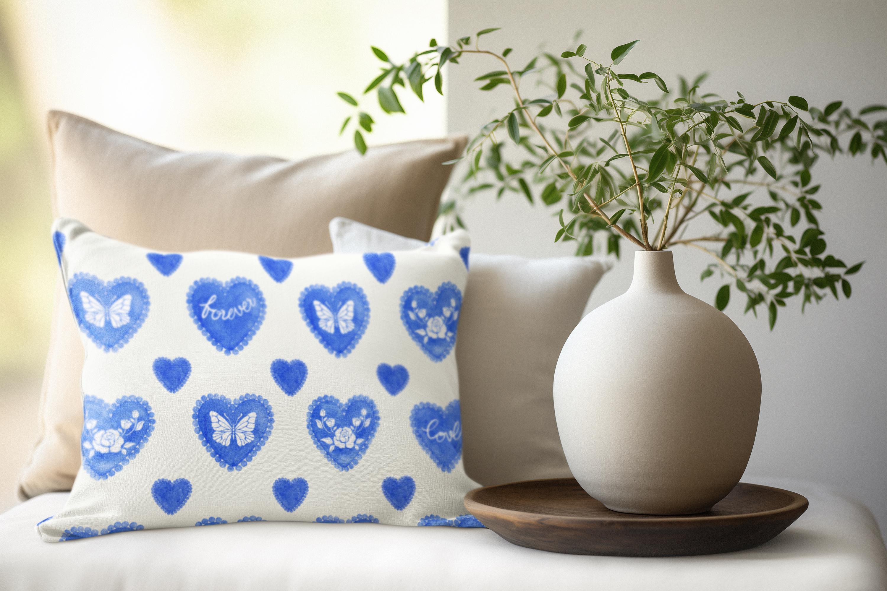 Watercolor Blue Heart Seamless Pattern Navy Blue Love Seamless Digital ...