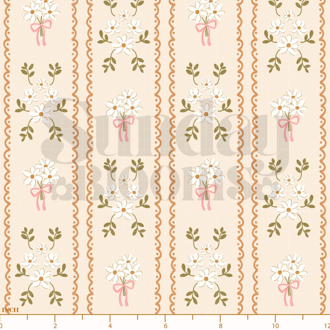 Muted Vintage Floral Bow Seamless Pattern, Soft Cottagecore Daisy ...