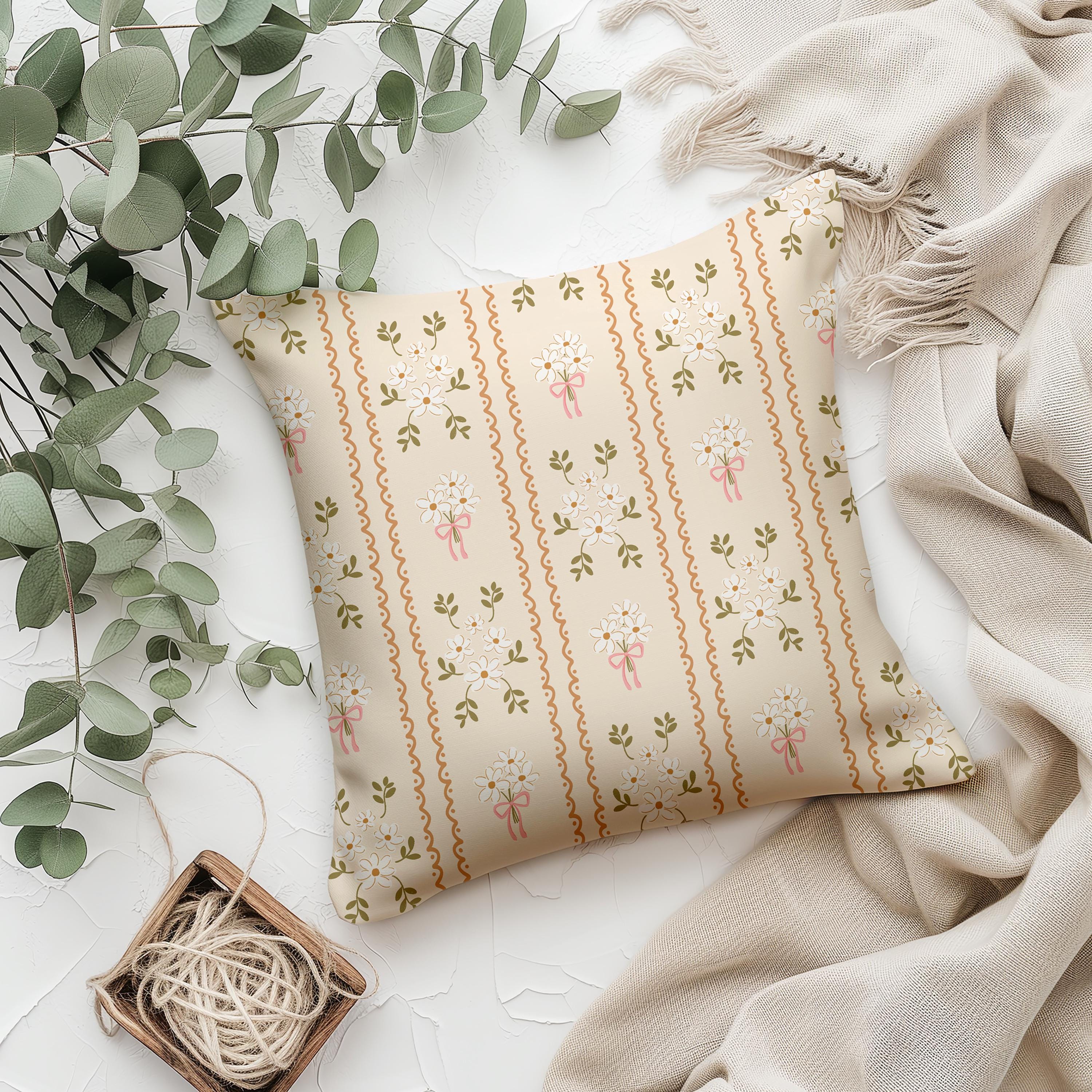 Muted Vintage Floral Bow Seamless Pattern, Soft Cottagecore Daisy ...