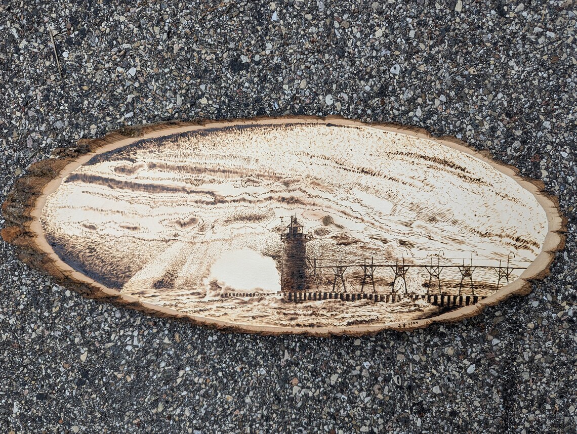 Custom Pyrography - South Haven Lighthouse Handmade Woodburning - Etsy