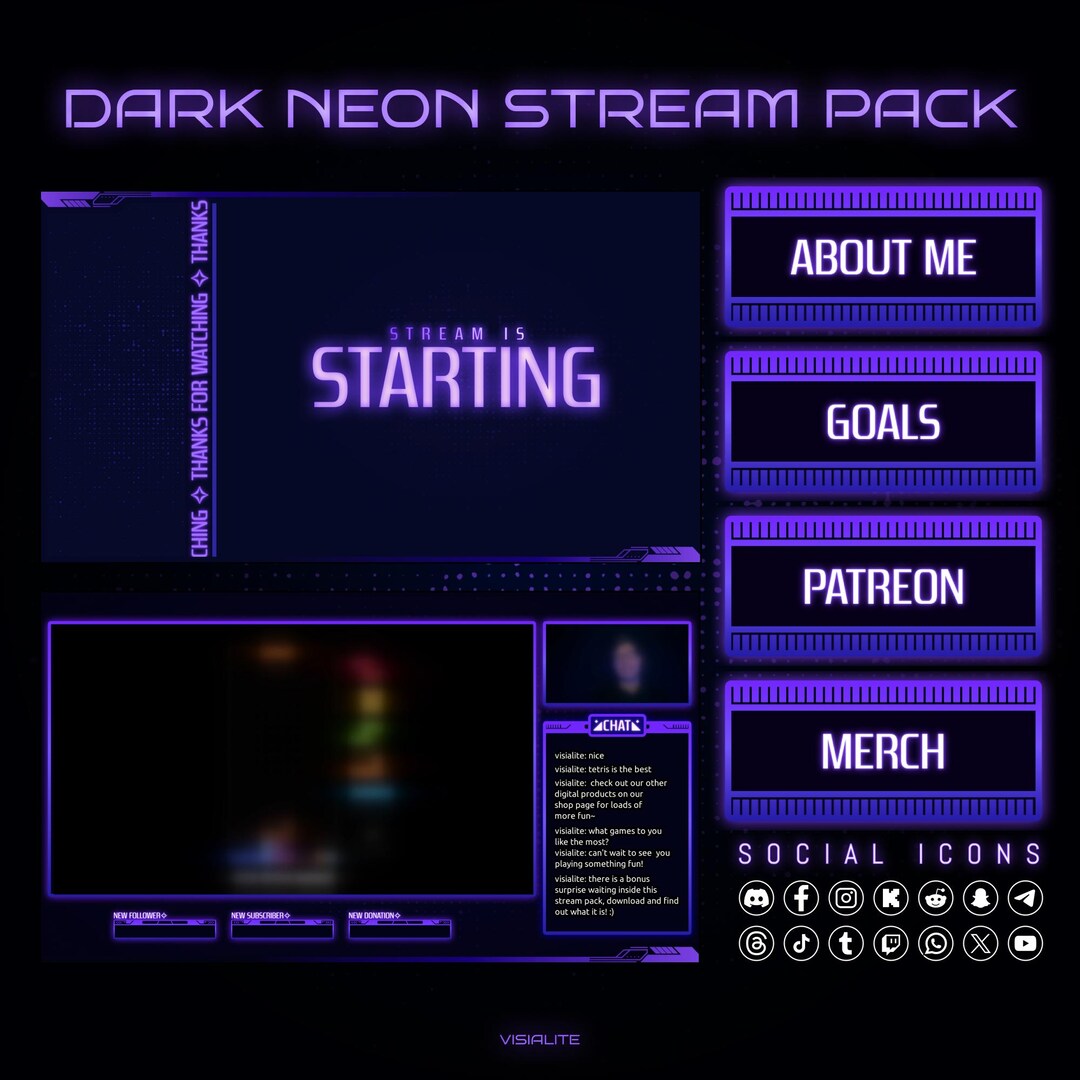 Dark Neon Pink Animated Stream Overlay Package for Twitch, Youtube ...