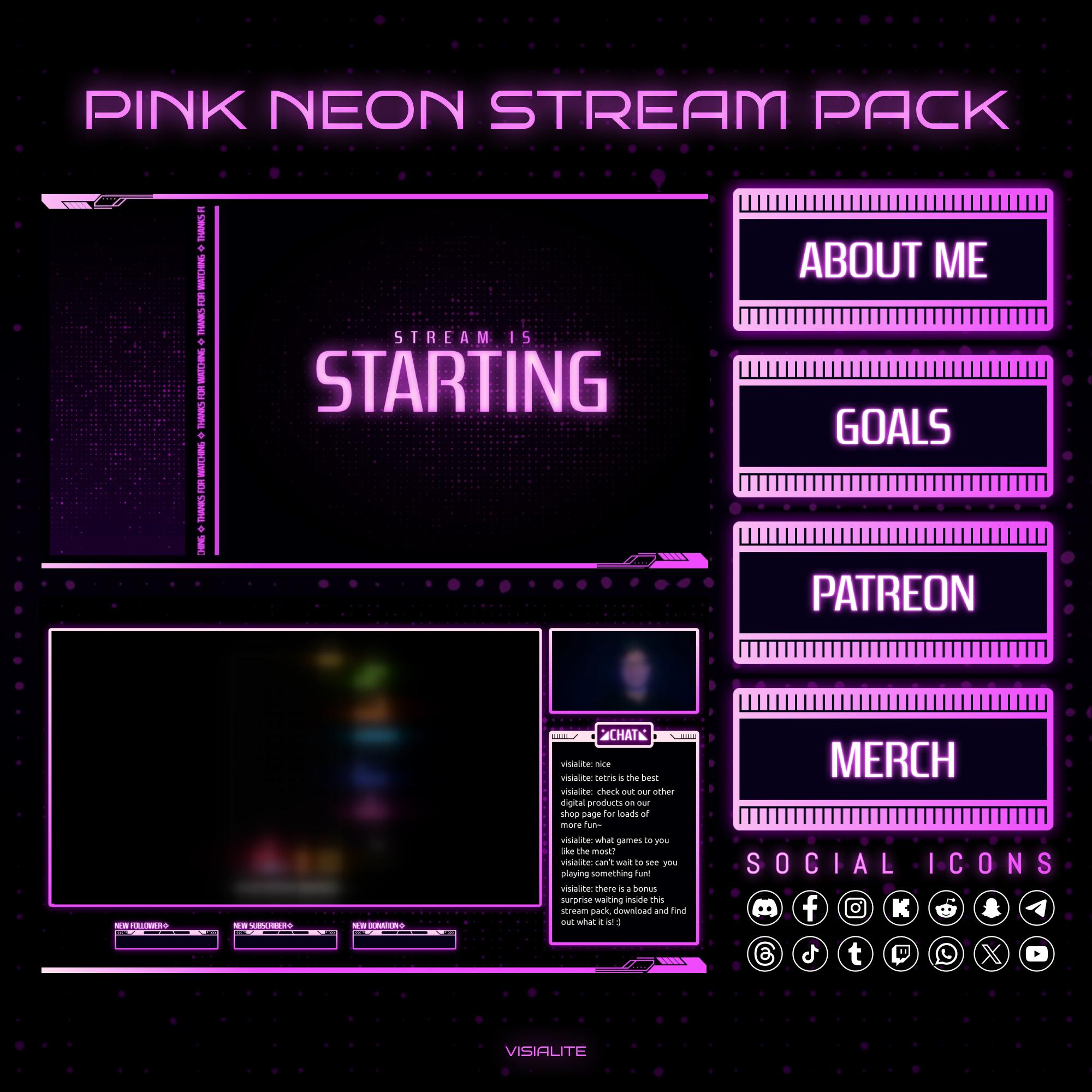 Dark Neon Pink Animated Stream Overlay Package for Twitch, Youtube ...