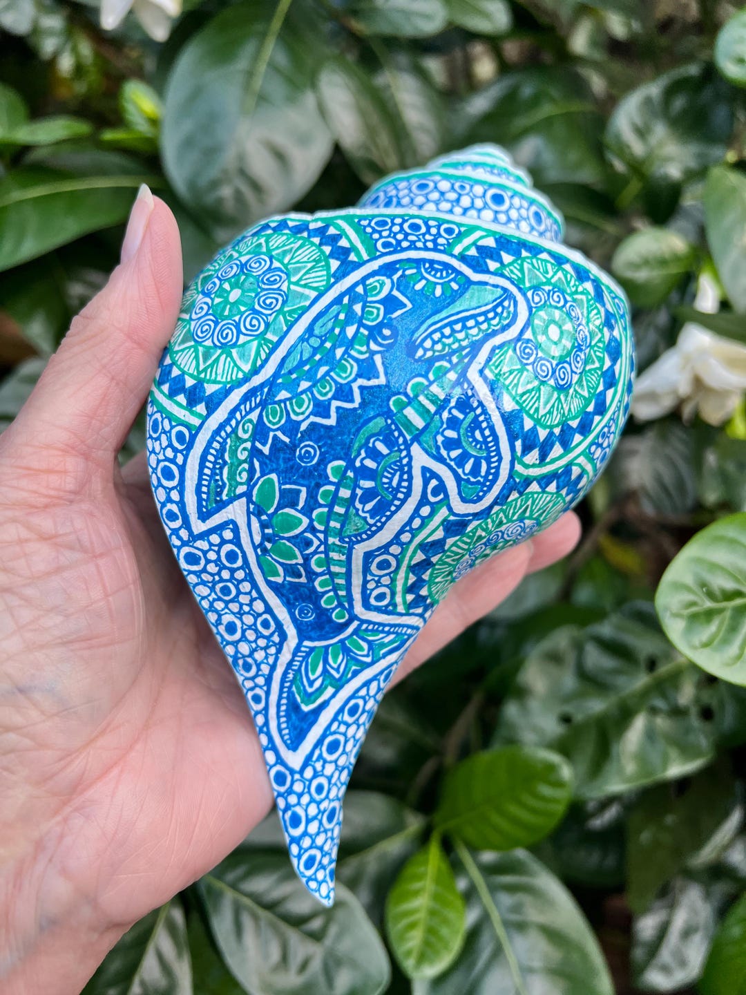 Hand Painted Channel Whelk Shell 8” - Dolphins - Etsy