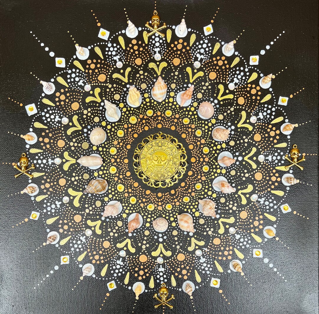 12x12” Shell Mandala - Hand Painted - Gold/bronze/white - Etsy
