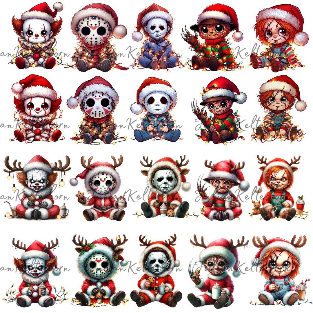 Chibi Killer Christmas Png Bundle, Merry Creepmas Png, Christmas Horror ...