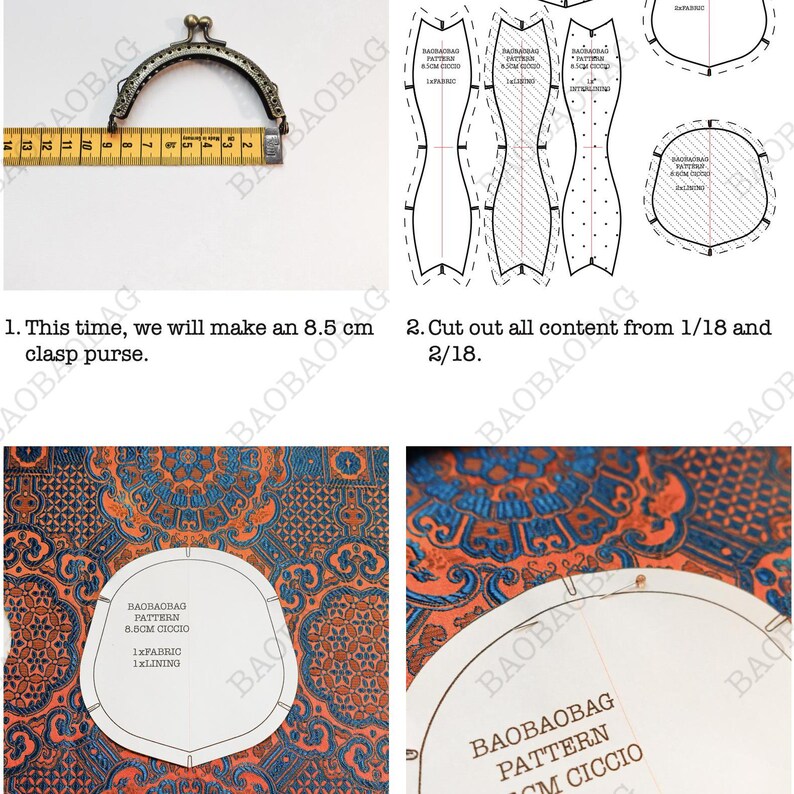 DIY Kiss Lock Coin Purse PDF Pattern: 8.5cm Lock, 8x11cm Bag (english ...