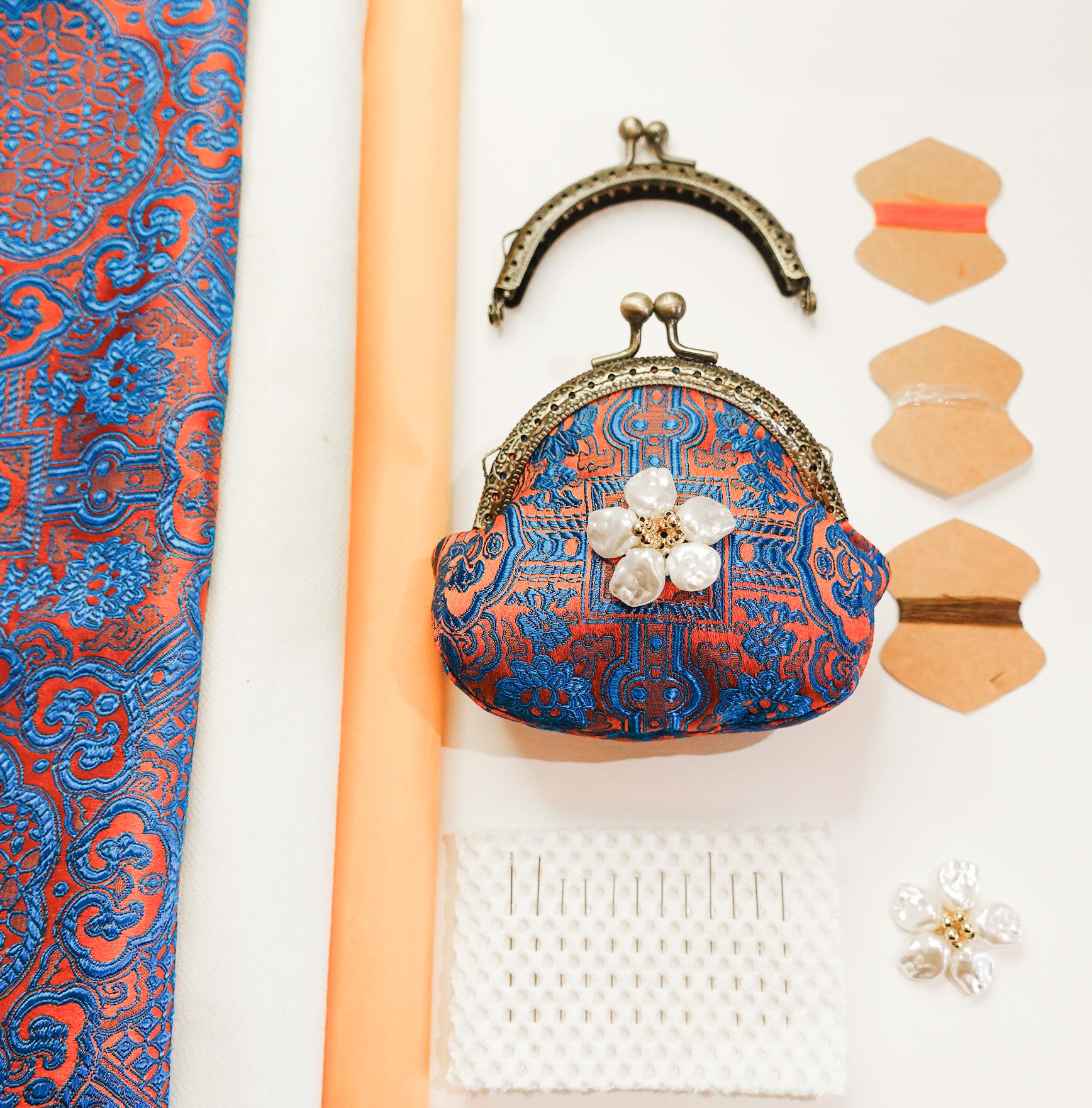 Embroidered Floral Coin Purse DIY Kit: Beaded Wallet With Bronze Kiss ...