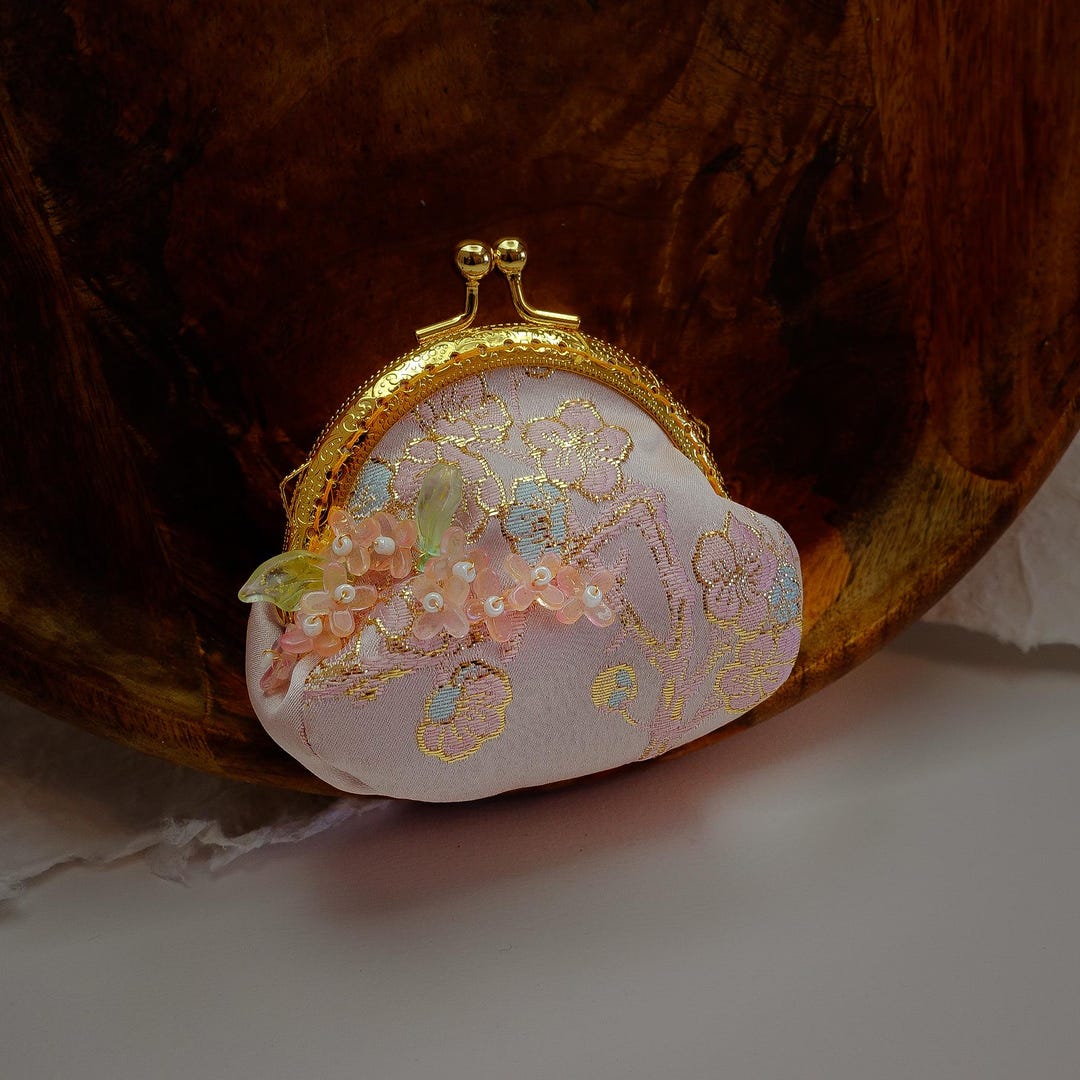 3D Embroidered Peach Blossom Coin Purse: Pink Kiss Lock Wallet - Etsy
