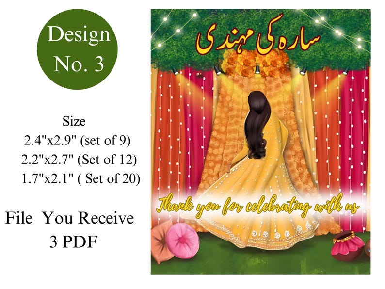 Custom Digital Mehndi / Dholki / Mayo Mini Cards Label Desi Wedding ...